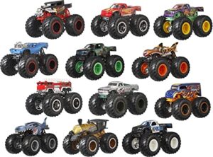 hot wheels monster trucks, set of 12 1:64 scale die-cast toy trucks for kids and collectors, styles may vary [amazon exclusive]