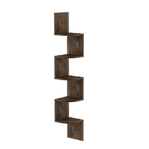 furinno rossi wall mount floating corner shelf, 5-tier radial, columbia walnut