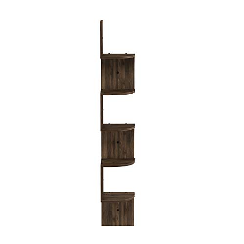 Furinno Rossi Wall Mount Floating Corner Shelf, 5-Tier Radial, Columbia Walnut