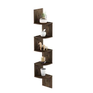 Furinno Rossi Wall Mount Floating Corner Shelf, 5-Tier Radial, Columbia Walnut