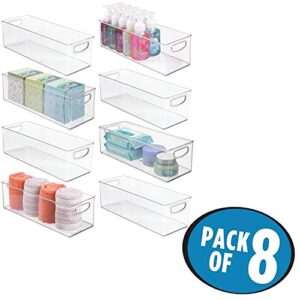 mDesign Plastic Toiletry Organizer for Bathroom - Storage Holder Bin w/Handles for Vanity, Drawers, Dresser - Holds Hair Products, Makeup, Lotion, Skincare and More - Ligne Collection - 8 Pack, Clear