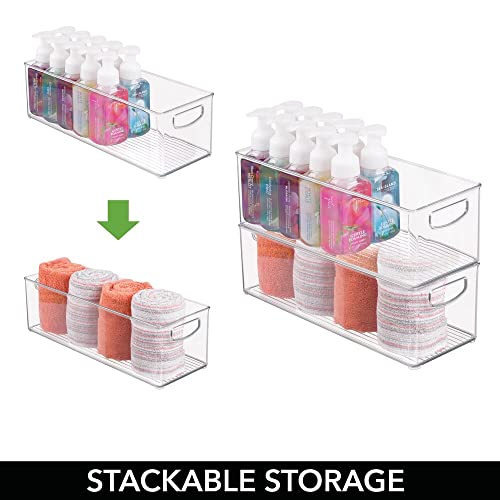 mDesign Plastic Toiletry Organizer for Bathroom - Storage Holder Bin w/Handles for Vanity, Drawers, Dresser - Holds Hair Products, Makeup, Lotion, Skincare and More - Ligne Collection - 8 Pack, Clear