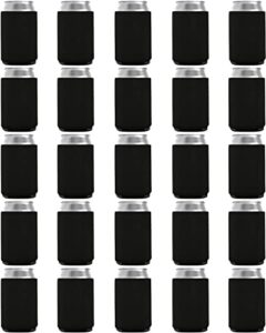 25 pack black blank can cooler sleeves, customizable bulk sublimation can coolers, extra-thick collapsible drink insulator sleeve, beer can coolers for party beverages, partyprints