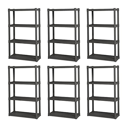 Sterilite 4 Shelf Durable Solid Surface Shelving Unit, Flat Gray (6 Pack)