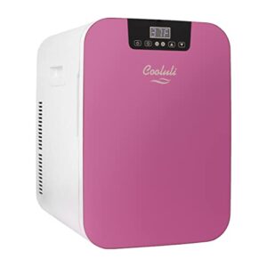 cooluli 20l mini fridge for bedroom - car, office desk & college dorm room - glass front & digital temperature control - small 12v refrigerator for food, drinks, skincare, beauty & breast milk (pink)