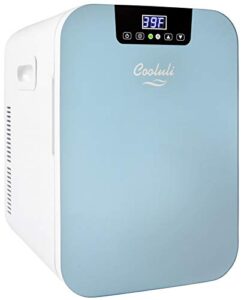 cooluli 20l mini fridge for bedroom - car, office desk & college dorm room - glass front & digital temperature control - 12v small refrigerator for food, drinks, skin care, beauty & breast milk (blue)