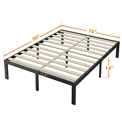 ZIYOO King Size Bed Frame 14“ High, 3” Wide Solid Wood Slats 3500lbs Support Mattress Foundation No Box Spring Needed/Noise Free/Easy Assembly