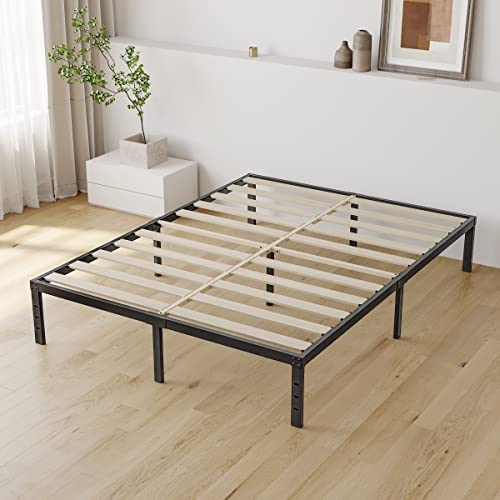 ZIYOO King Size Bed Frame 14“ High, 3” Wide Solid Wood Slats 3500lbs Support Mattress Foundation No Box Spring Needed/Noise Free/Easy Assembly