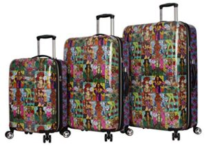 betsey johnson designer luggage collection - expandable 3 piece hardside lightweight spinner suitcase set - travel set includes 20-inch carry on, 26 inch and 30-inch checked suitcase (girls print)