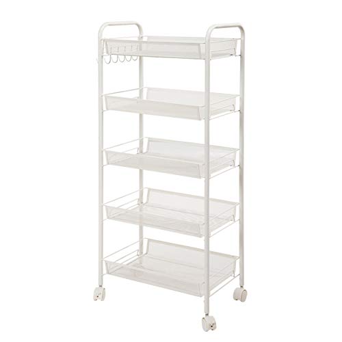 Xy Litol Wire Shelving Unit and Storage - Steel Wire Basket Shelving Trolley, 5 Tier Kitchen Cart Ivory White