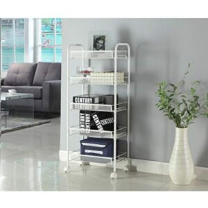 Xy Litol Wire Shelving Unit and Storage - Steel Wire Basket Shelving Trolley, 5 Tier Kitchen Cart Ivory White