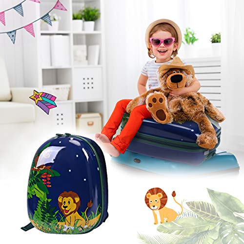 HONEY JOY Kids Luggage, 12" Toddler Backpack & 16" Travel Suitcase with Wheels, Lightweight Toddler Girls Suitcase, Durable ABS Hardshell, 2Pcs Carry On Luggage Set for Boys Girls(Elephant)