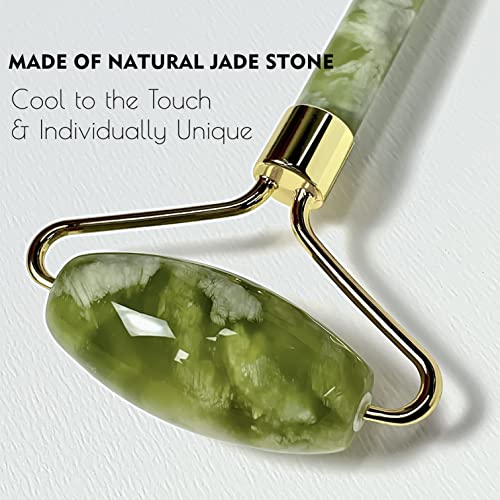 Face Roller Natural Jade Roller For Face - Gua Sha Facial Tool - Aging Wrinkles,Puffiness Facial Skin Care Product Massager - Premium Authentic Jade Stone (Jade Roller+Gua Sha)