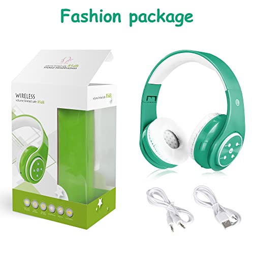 Kids Wireless Bluetooth headphones Volume Limited 85db Stereo Sound Over-Ear Foldable Lightweight Children headphones with Mic SD Card Slot up to 6-8 hours play time for Boys Girls Adults (Green)