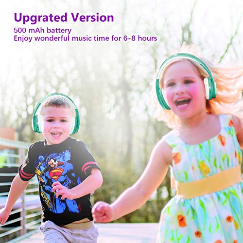 Kids Wireless Bluetooth headphones Volume Limited 85db Stereo Sound Over-Ear Foldable Lightweight Children headphones with Mic SD Card Slot up to 6-8 hours play time for Boys Girls Adults (Green)