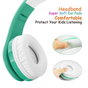 Kids Wireless Bluetooth headphones Volume Limited 85db Stereo Sound Over-Ear Foldable Lightweight Children headphones with Mic SD Card Slot up to 6-8 hours play time for Boys Girls Adults (Green)