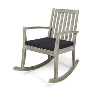 christopher knight home michaelia indoor rocking chair, light gray wire brush finish, dark gray