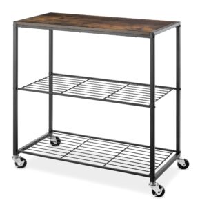 whitmor modern industrial rolling storage shelves, brown