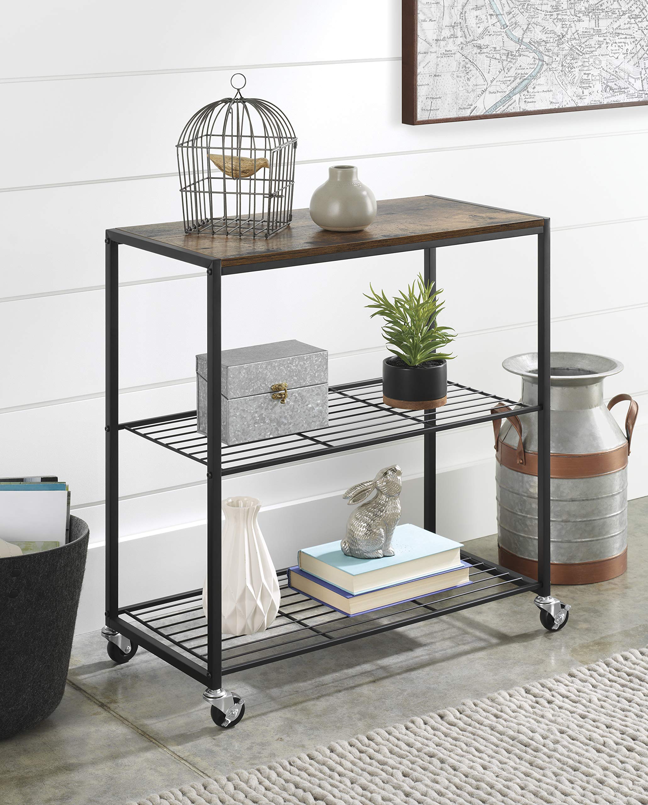 Whitmor Modern Industrial Rolling Storage Shelves, Brown