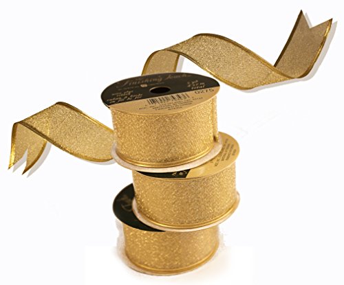 Gold Wired Ribbon Anniversary Ribbon Gift Ribbon Gold Ribbon for Gift Wrapping Gold Christmas Ribbon Wired for Tree Gold Wire Ribbon Christmas Tree Wrap Around Ribbon Gold Christmas Tree Ribbon 1 Roll