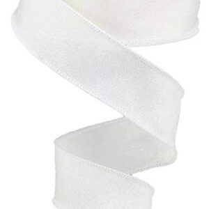 Shiny Solid Canvas Wired Edge Ribbon, 10 Yards (White, 1.5")