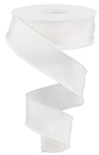 Shiny Solid Canvas Wired Edge Ribbon, 10 Yards (White, 1.5")