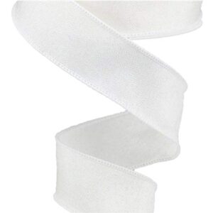 Shiny Solid Canvas Wired Edge Ribbon, 10 Yards (White, 1.5")