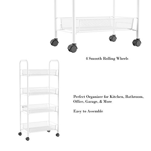 Lavish Home 4-Tiered Narrow Rolling Storage Shelves-Mobile Space Saving Utility Organizer Cart for Kitchen, Bathroom, Laundry, Garage or Office