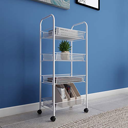 Lavish Home 4-Tiered Narrow Rolling Storage Shelves-Mobile Space Saving Utility Organizer Cart for Kitchen, Bathroom, Laundry, Garage or Office