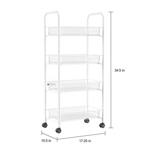 Lavish Home 4-Tiered Narrow Rolling Storage Shelves-Mobile Space Saving Utility Organizer Cart for Kitchen, Bathroom, Laundry, Garage or Office