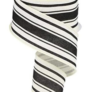 Farmhouse Stripe on Cotton Wired Edge Ribbon - 2.5 Inches x 10 Yards (Ivory, Black)