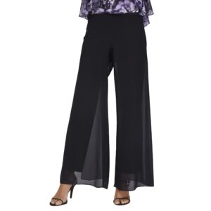 alex evenings women's full length straight leg dress pant (regular and petite), black georgette, lp