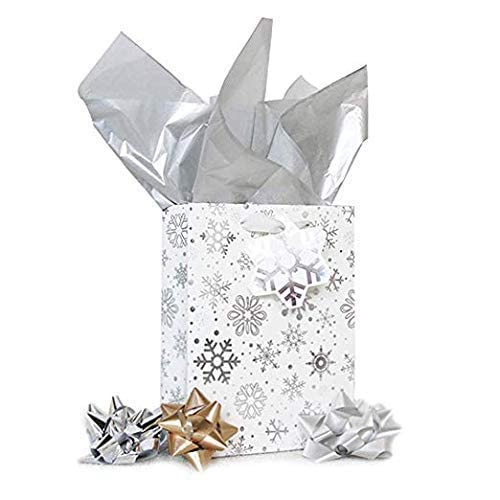 UNIQOOO 60 Sheets Metallic Silver Foil Gift Tissue Paper Bulk, Recyclable Durable For Gift Bags Box Gift Wrapping DIY Craft, Wedding Birthday Party Favor Decor, Shredded Filler, Pinata, Lrg 20X26 Inch