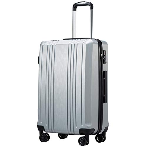 Coolife Luggage Suitcase PC+ABS with TSA Lock Spinner Carry on Hardshell Lightweight 20in 24in 28in(sliver, S(20in_carry on))