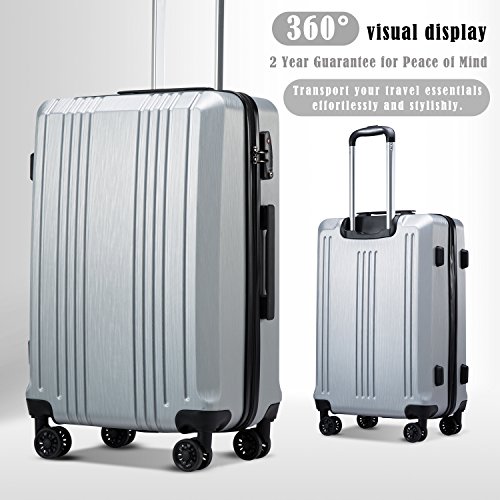 Coolife Luggage Suitcase PC+ABS with TSA Lock Spinner Carry on Hardshell Lightweight 20in 24in 28in(sliver, S(20in_carry on))