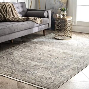 nuloom vintage harriet medallion fringe area rug, 8' x 10', silver