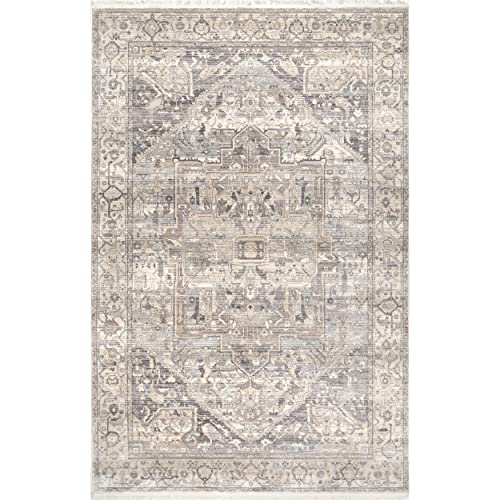 nuLOOM Vintage Harriet Medallion Fringe Area Rug, 8' x 10', Silver