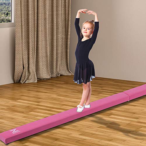 ZELUS 8' Folding Gymnastics Balance Beam, Floor Balance Beam w/Carry Handles Anti-Slip Base, Beginners & Professional Gymnasts (8 ft, Pink)