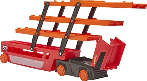 Hot Wheels MEGA Hauler with 6 Expandable Levels, Storage for Up to 50 1:64 Scale Toy Cars, Connects to Other Tracks