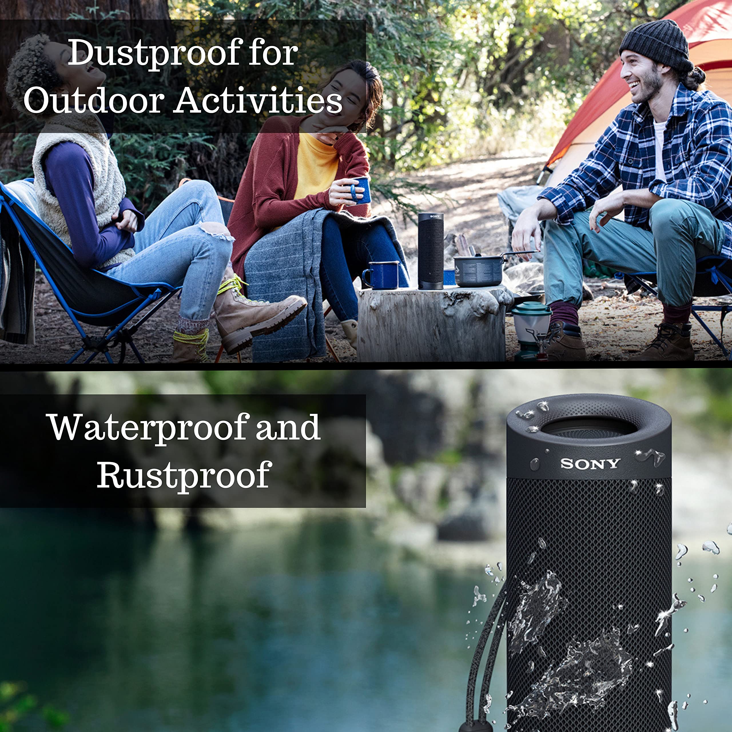 Sony Super-Portable, Powerful and Durable, Waterproof, Wireless Bluetooth Speaker with Extra BASS – Black