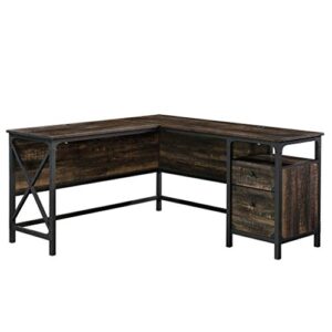 sauder steel river l-shaped desk, l: 59.84" x w: 57.32" x h: 29.53", carbon oak finish