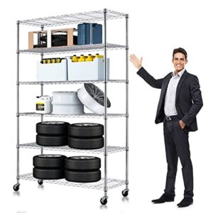 wire shelving unit nsf heavy duty office basement kitchen adjustable metal storage shelves rack with wheels 48"x18"x82" 6 tier shelf commercial grade utility garage shelving unit