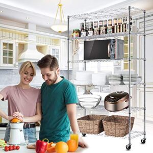 Wire Shelving Unit NSF Heavy Duty Office Basement Kitchen Adjustable Metal Storage Shelves Rack with Wheels 48"x18"x82" 6 Tier Shelf Commercial Grade Utility Garage Shelving Unit