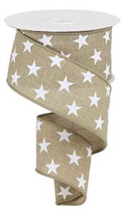 stars wired edge ribbon - 10 yards (light beige, white, 2.5")