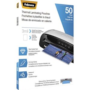 fellowes thermal laminating pouches - letter, 3mil, 50 pack