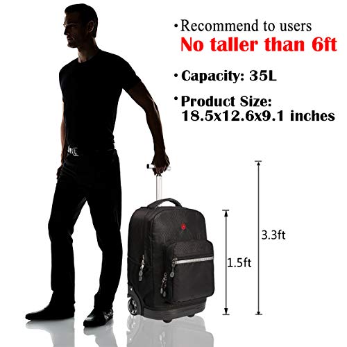 WEISHENGDA 18 inches Wheeled Rolling Backpack Small Suitcase Carry-on for Business Men Women College Books Laptop Travel Trolley Bag, Black