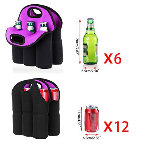 Hipiwe 6 Pack Beer Cooler Tote Bag, Extra Thick Neoprene Beer Bottle/Can/Beverage Carrier, Insulated Feeding Bottles Tote Sleeve