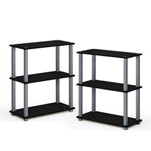 furinno turn-s-tube 3-tier compact multipurpose shelf 2-pack, black/grey