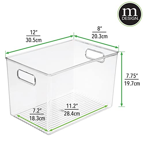 mDesign Deep Plastic Home Storage Organizer Bin with Built-in Handles for Cube Furniture Shelving in Office, Closet, Cabinet, Bedroom, Bathroom, Nursery, Dorm - Ligne Collection - 4 Pack - Clear