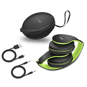 ZIHNIC Bluetooth Headphones Over-Ear, Foldable Wireless and Wired Stereo Headset Micro SD/TF, FM for Cell Phone,PC,Soft Earmuffs &Light Weight for Prolonged Wearing(Black/Green)